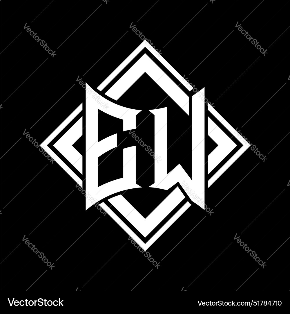 Ew letter logo abstract shield shape with square Vector Image