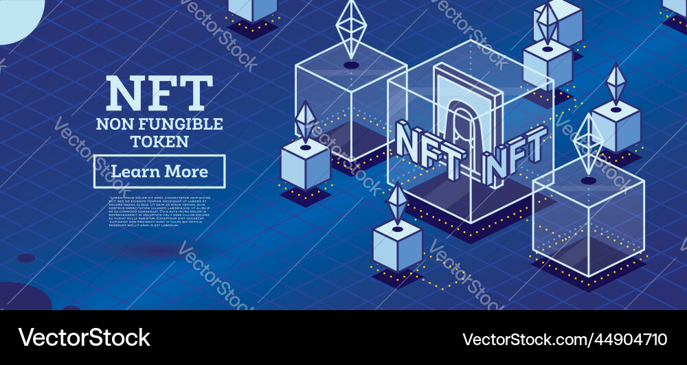 Isometric nft artwork inside of transparent cube Vector Image