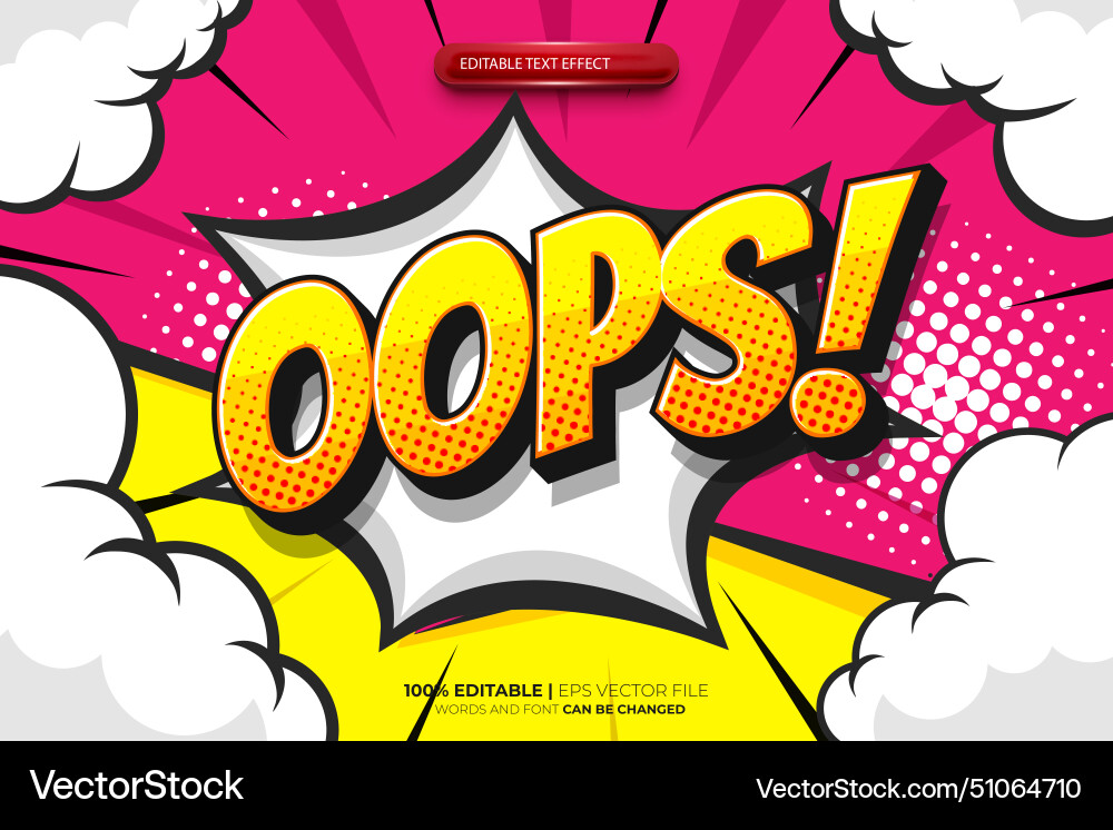 Oops comic cartoon retro pop art text effect Vector Image
