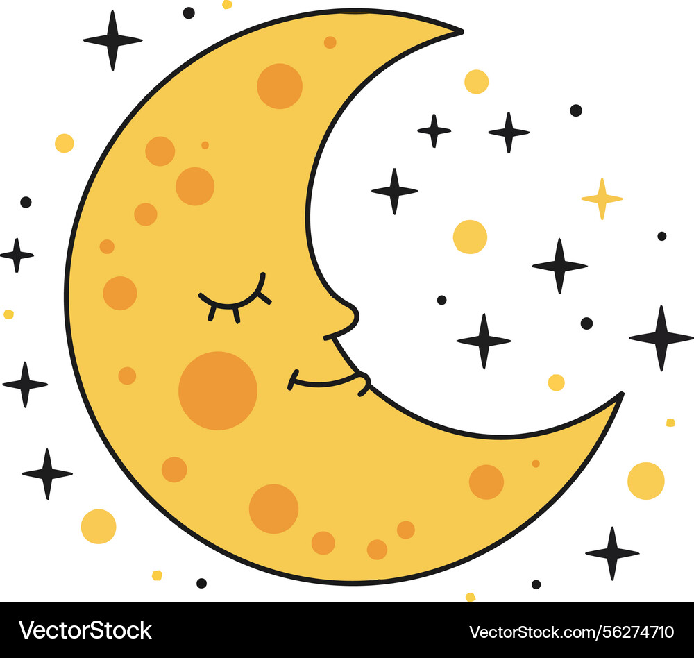 Smiling crescent moon with closed eyes surrounded Vector Image
