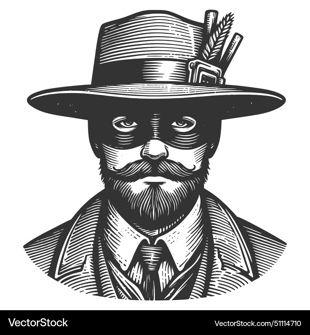 Vintage gentleman with mask and hat sketch Vector Image