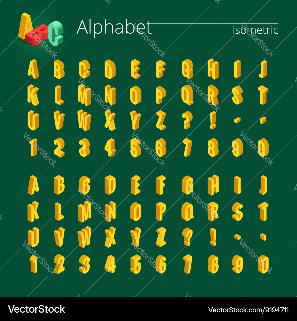 3d isometric alphabet font Royalty Free Vector Image 3d isometric alphabet font Royalty Free Vector Image