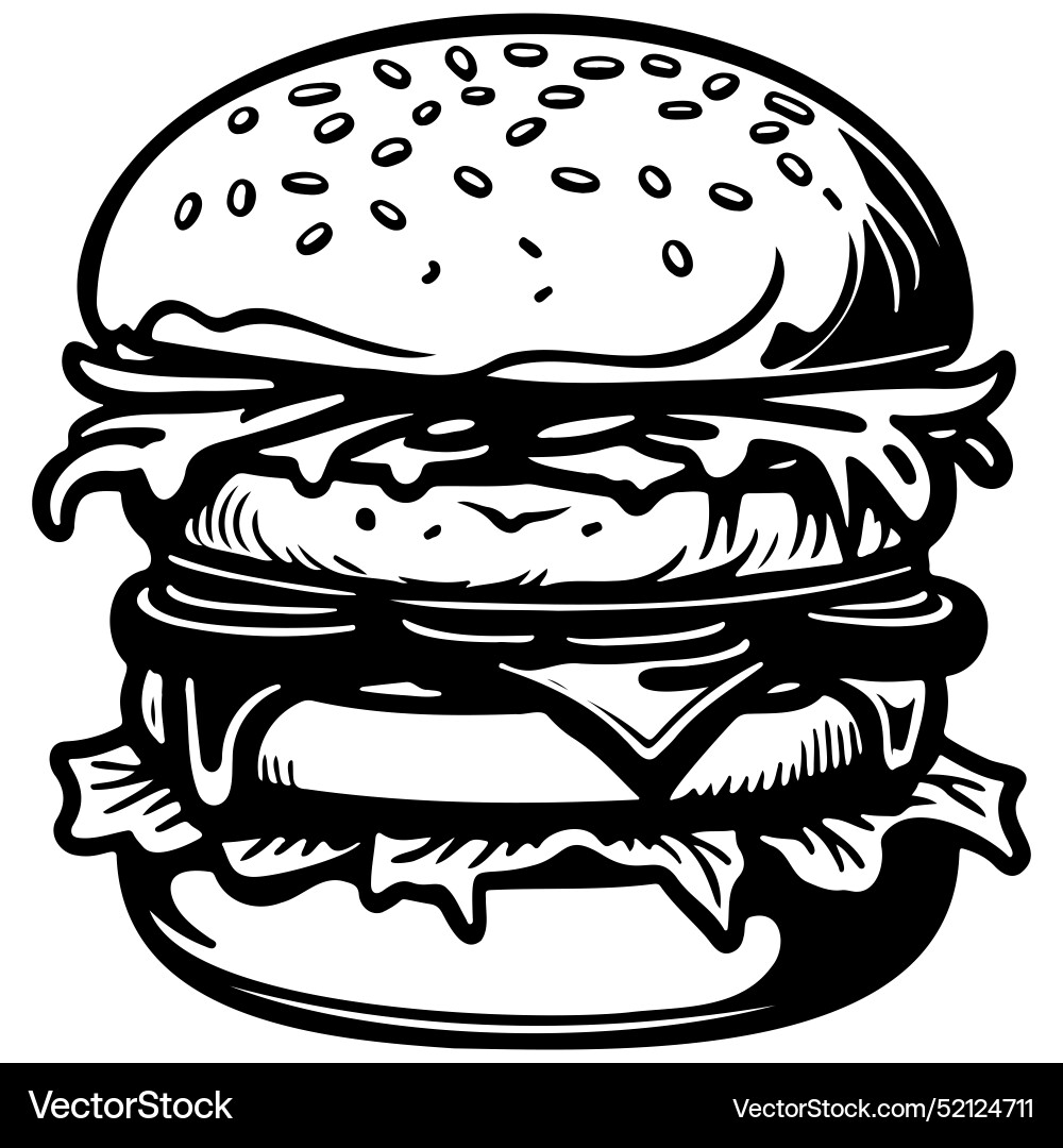 Burger ink hand drawn line transparent background Vector Image