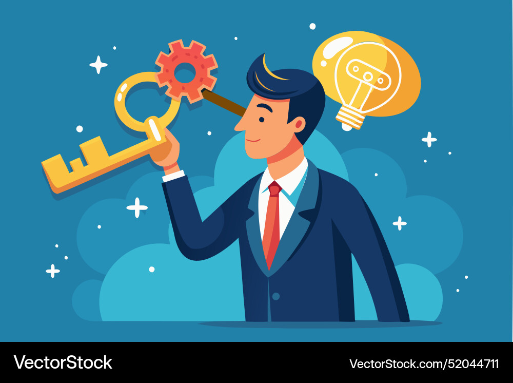 Businessman unlocking potential with golden key Vector Image Businessman unlocking potential with golden key Vector Image