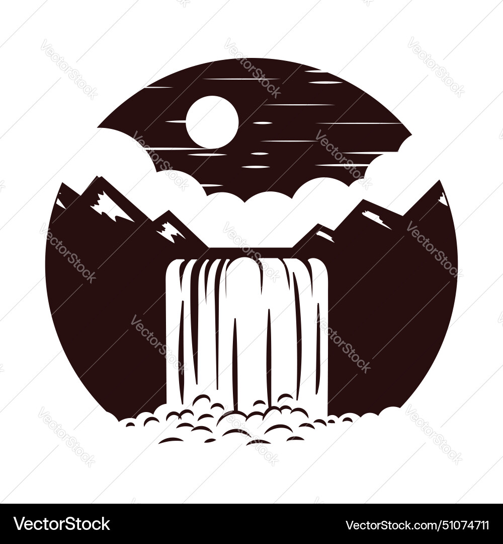 Circle vintage retro mountain waterfall design Vector Image