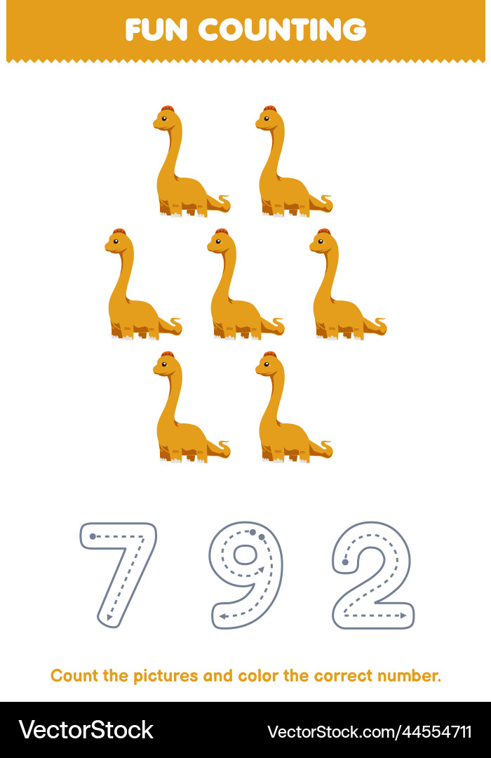 Counting Dinosaur Pictures Worksheet Royalty Free Vector