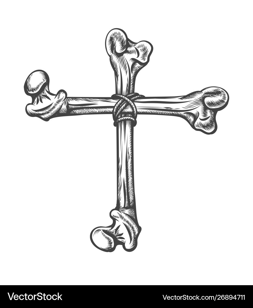 Cross made human bones tattoo Royalty Free Vector Image