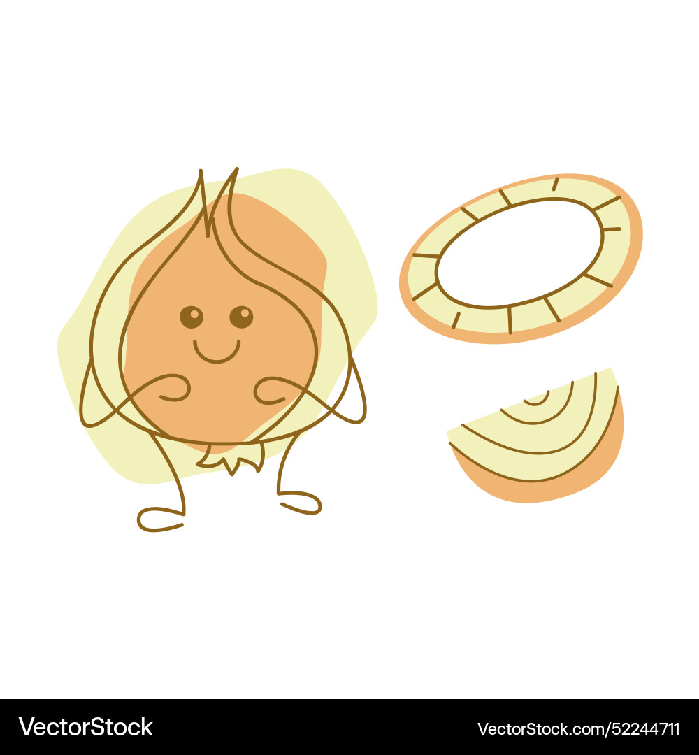 Cute onion character and half ring piece Vector Image
