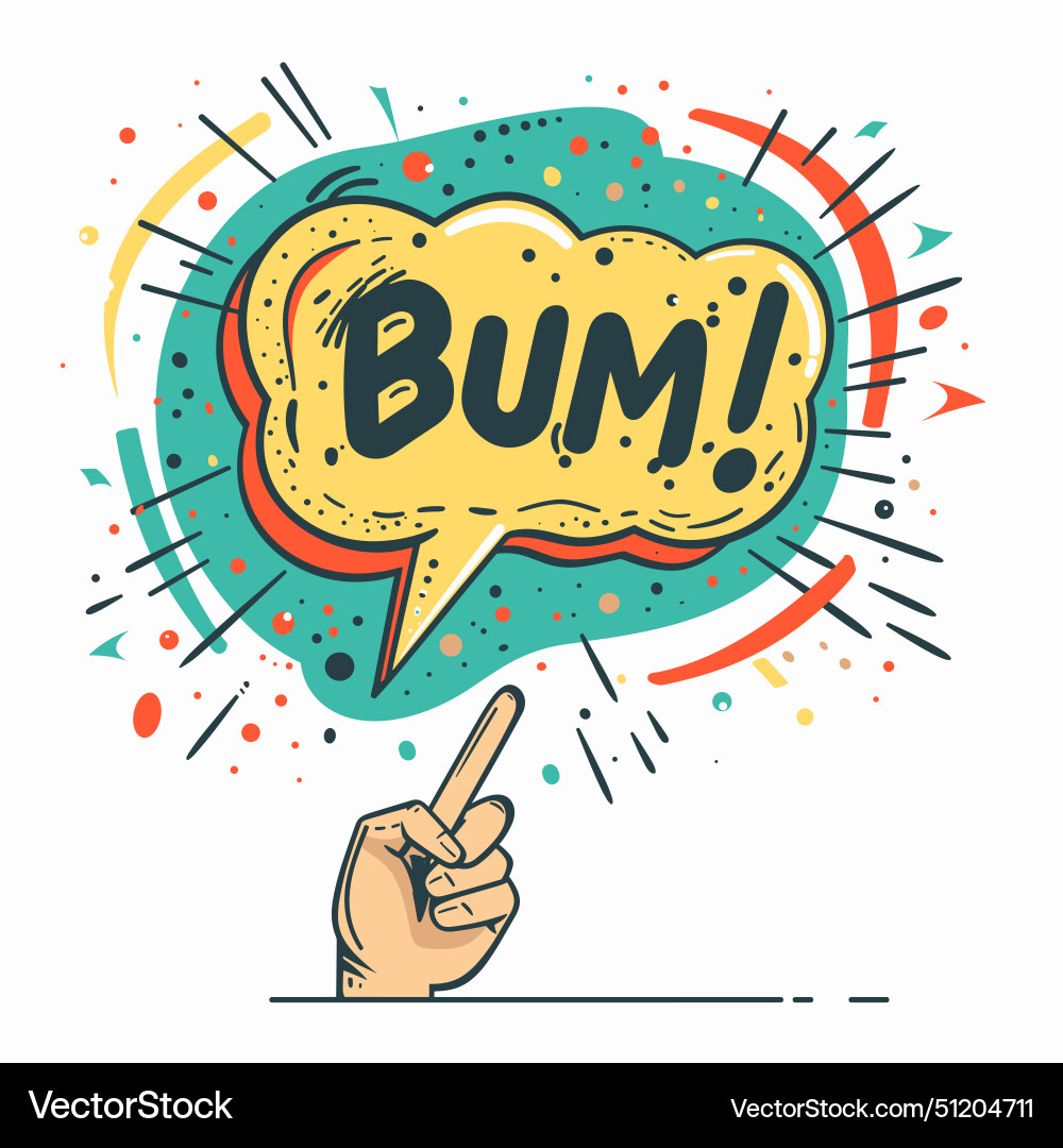 Hand pointing towards comic book style explosion Vector Image