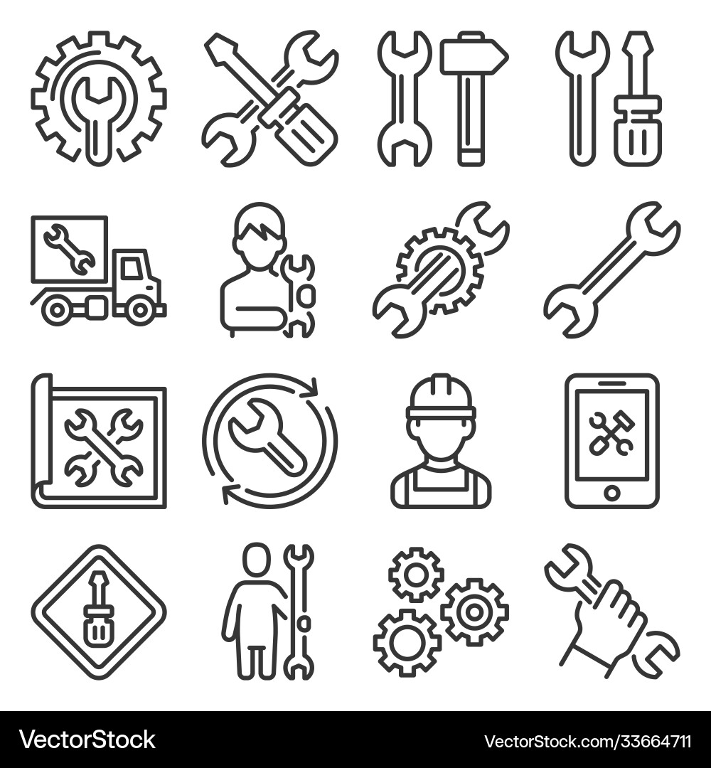 Repair and settings icons set on white background Vector Image
