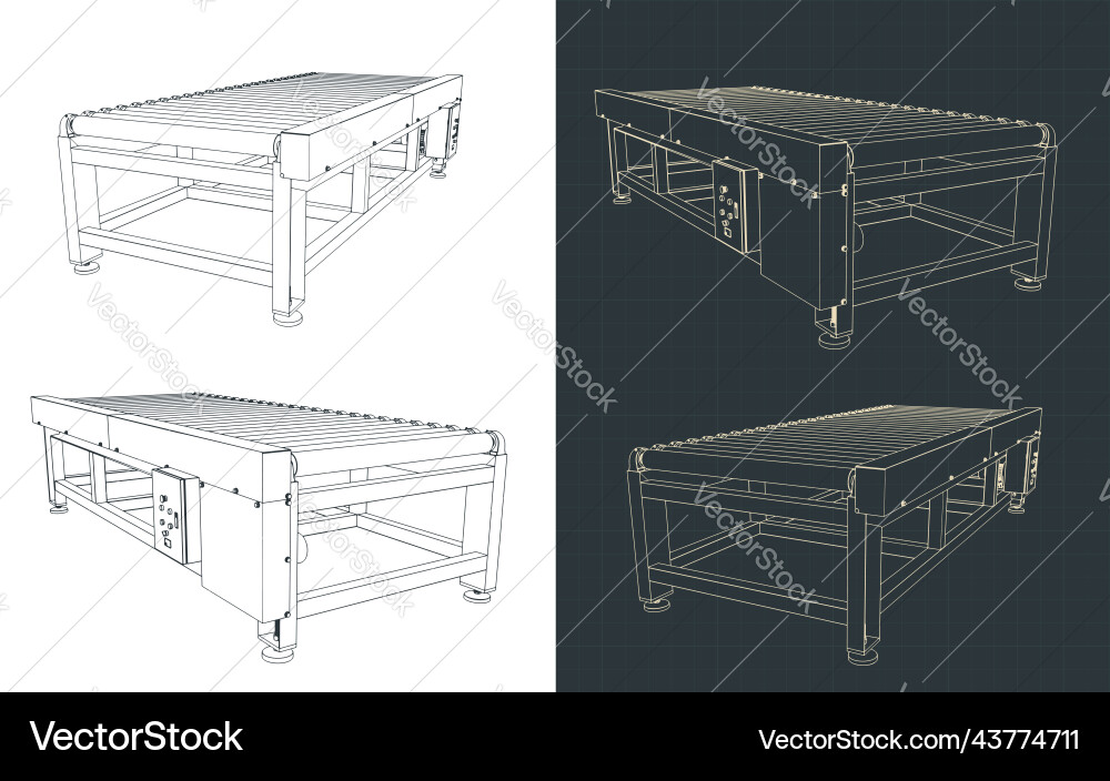 Roller conveyor drawings Royalty Free Vector Image