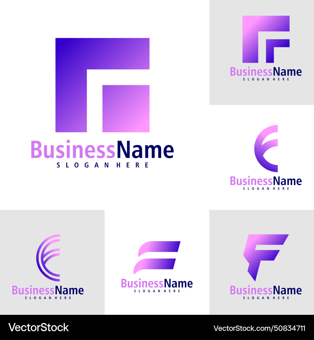 Set of letter f logo design creative initial Vector Image