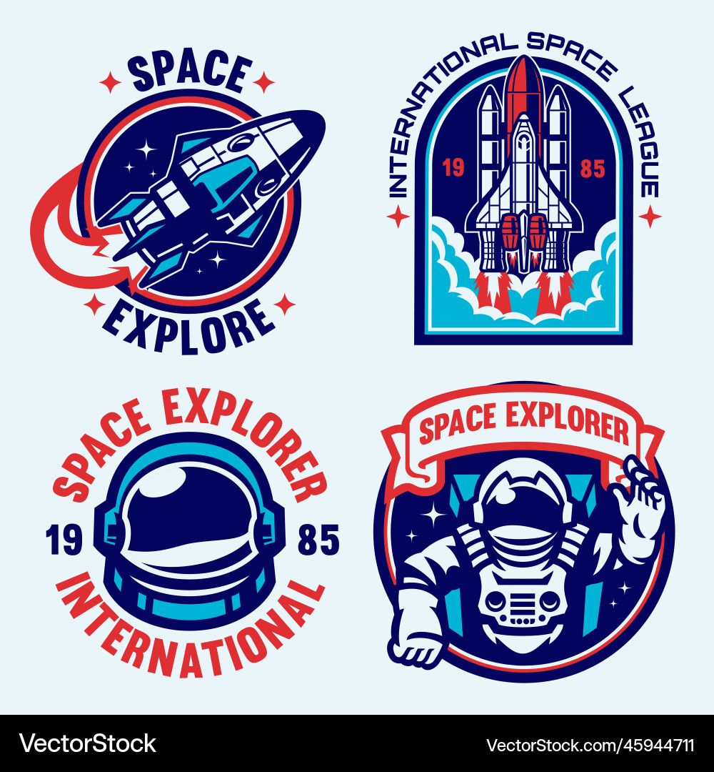 Set of space astronaut badge collection Royalty Free Vector