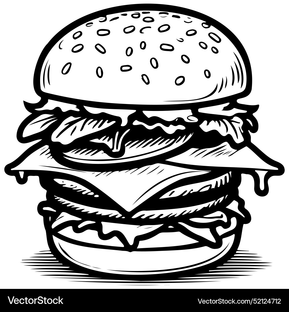 Burger isolated hand drawn line transparent Vector Image