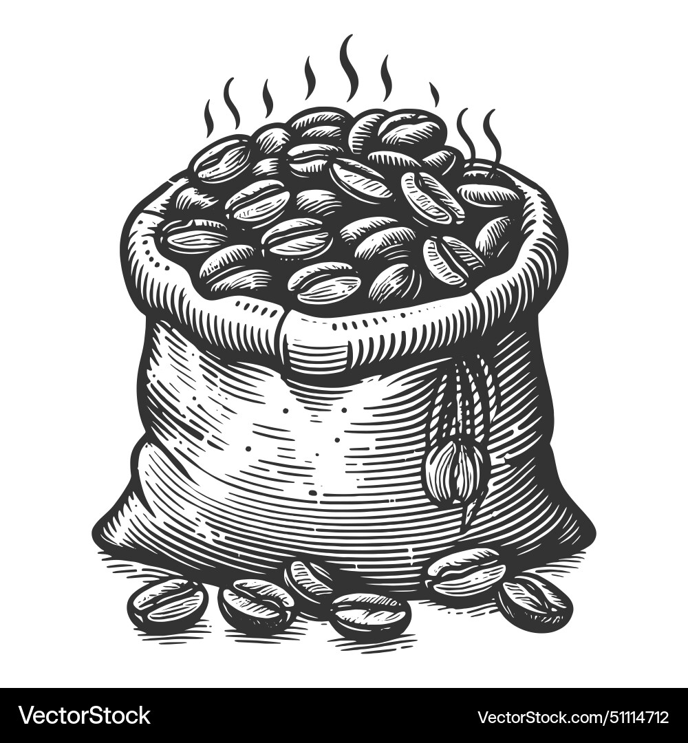 Coffee Bean Sack - Engraving Royalty Free Vector Image