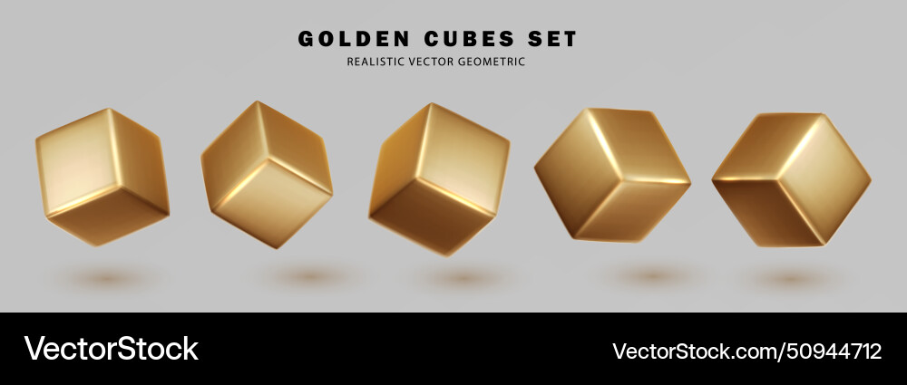 Gold metallic 3d cubes set isolated realistic Vector Image