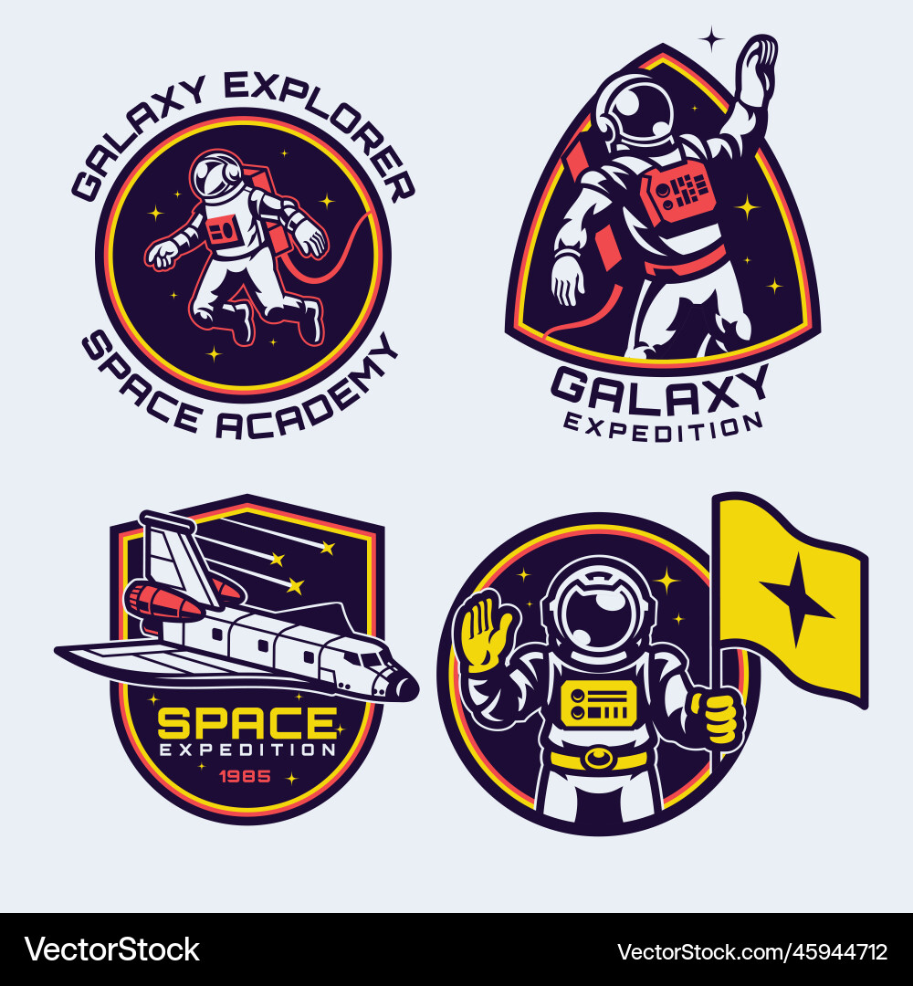 Set of space astronaut badge emblem Royalty Free Vector