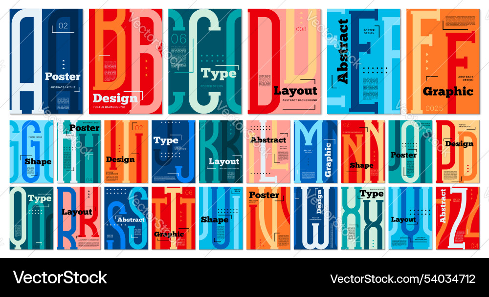 Tall font typography book covers alphabet posters Vector Image