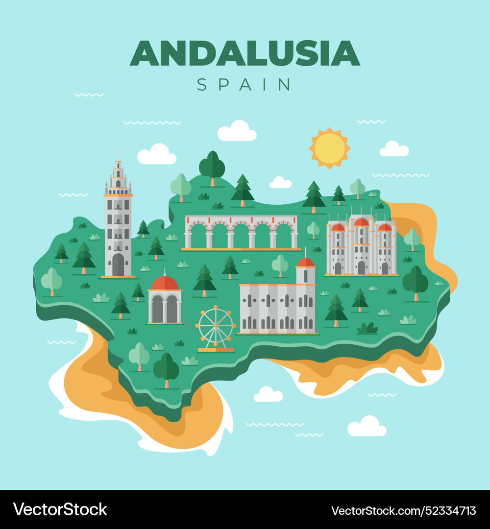 Andalusia map with landmarks Royalty Free Vector Image