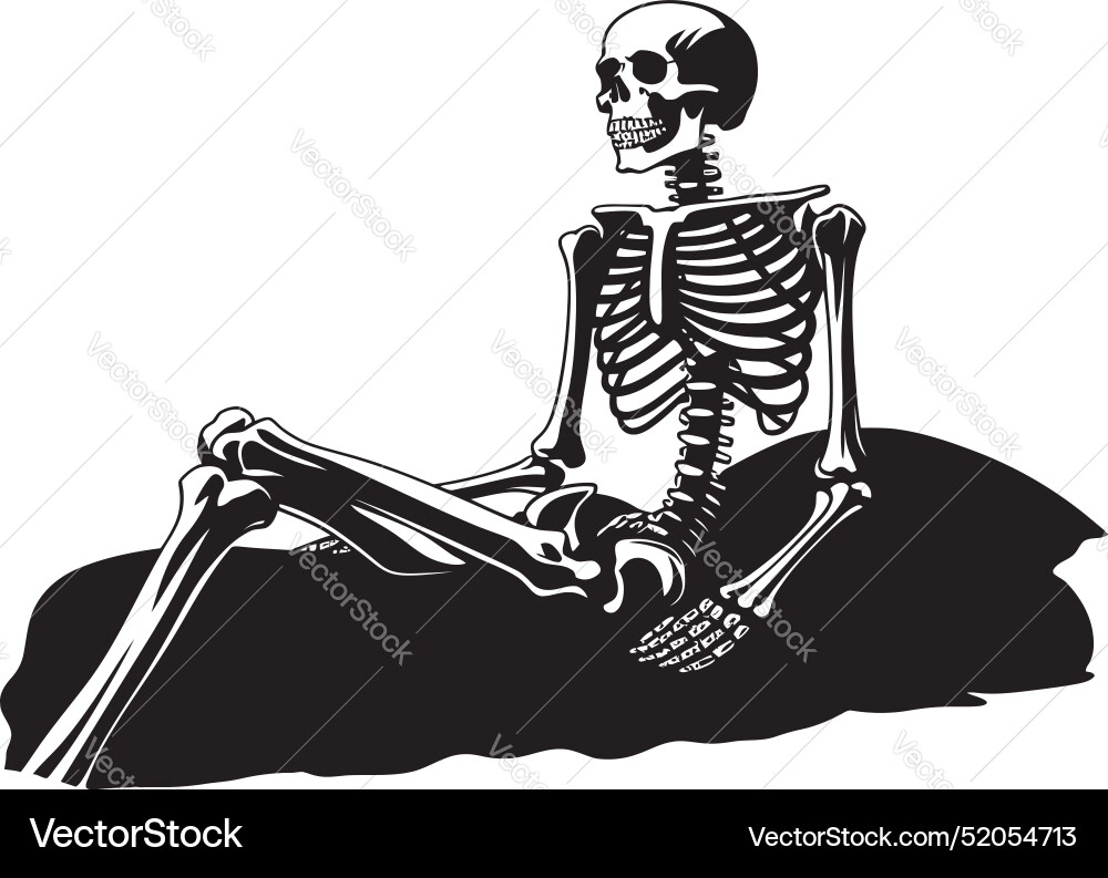 Creepy resting place skeleton lied on bed graphic Vector Image