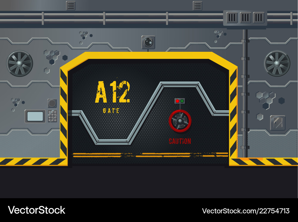 Futuristic spaceship wall with door game design Vector Image