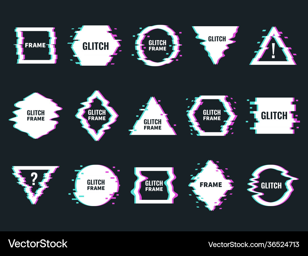 Glitch effects frames distortion and noise Vector Image