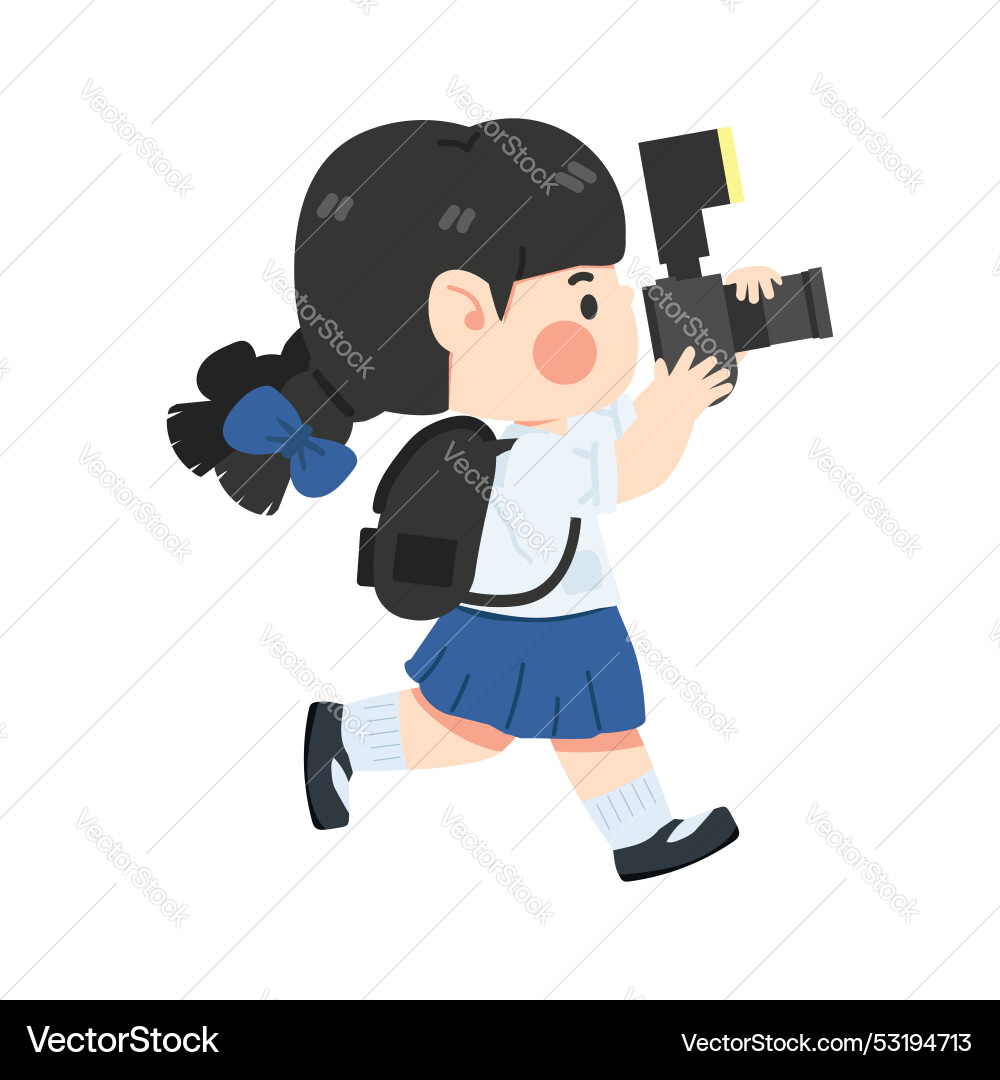 Kid girl holding digital camera taking Royalty Free Vector