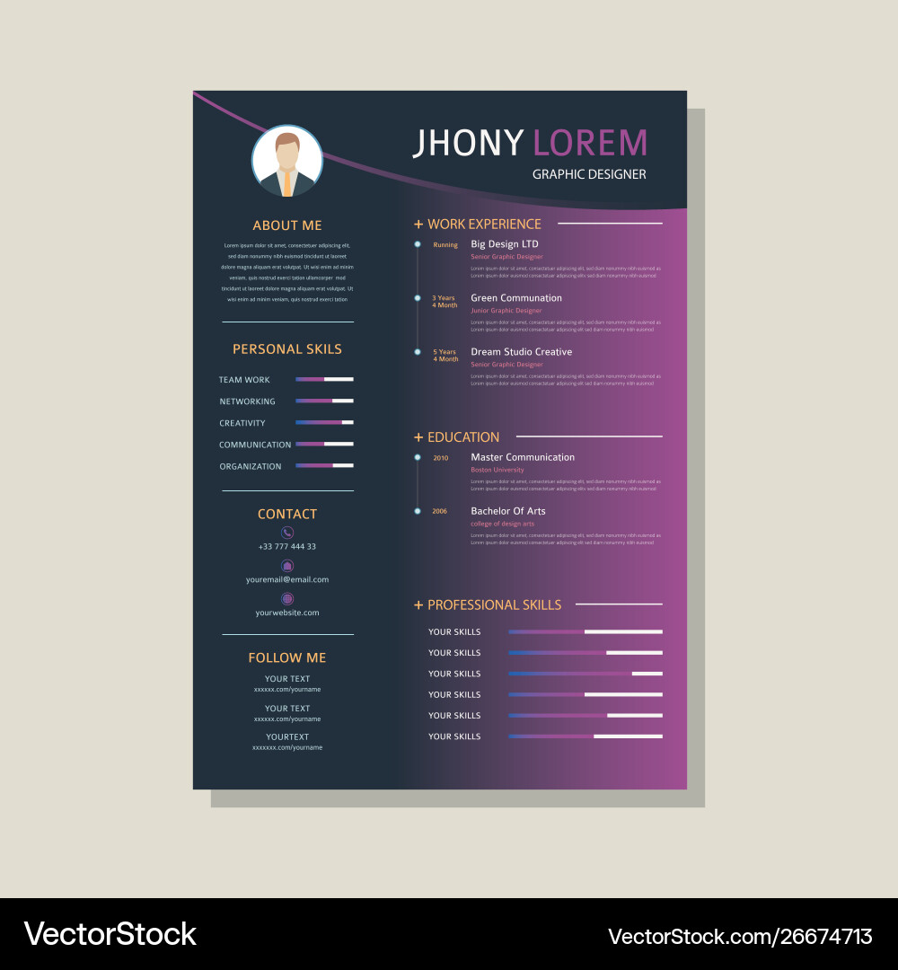 Modern Resume Template - Gradient Background Vector Image