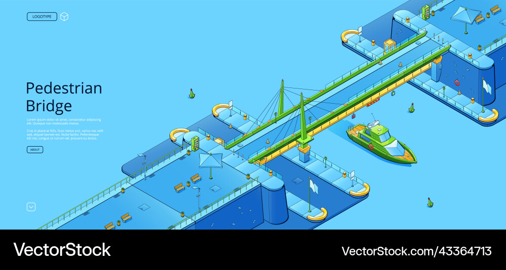 Pedestrian bridge poster with isometric footbridge
