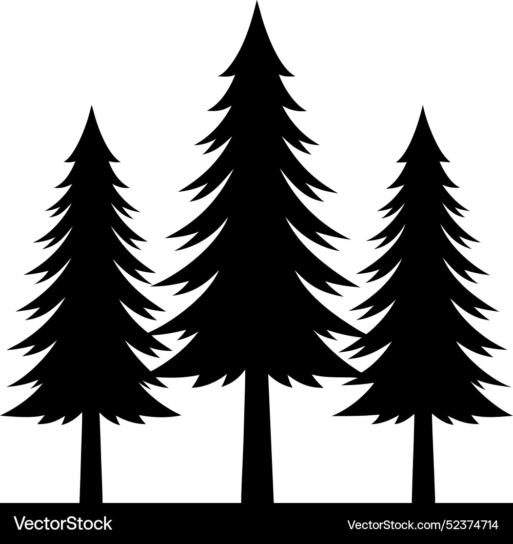 3 black pine trees together silhouette design 1 Vector Image