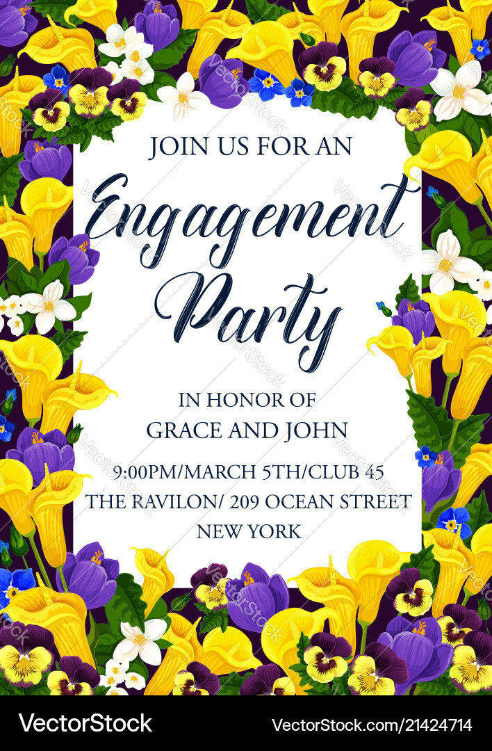 Engagement party invitation with flower frame Vector Image