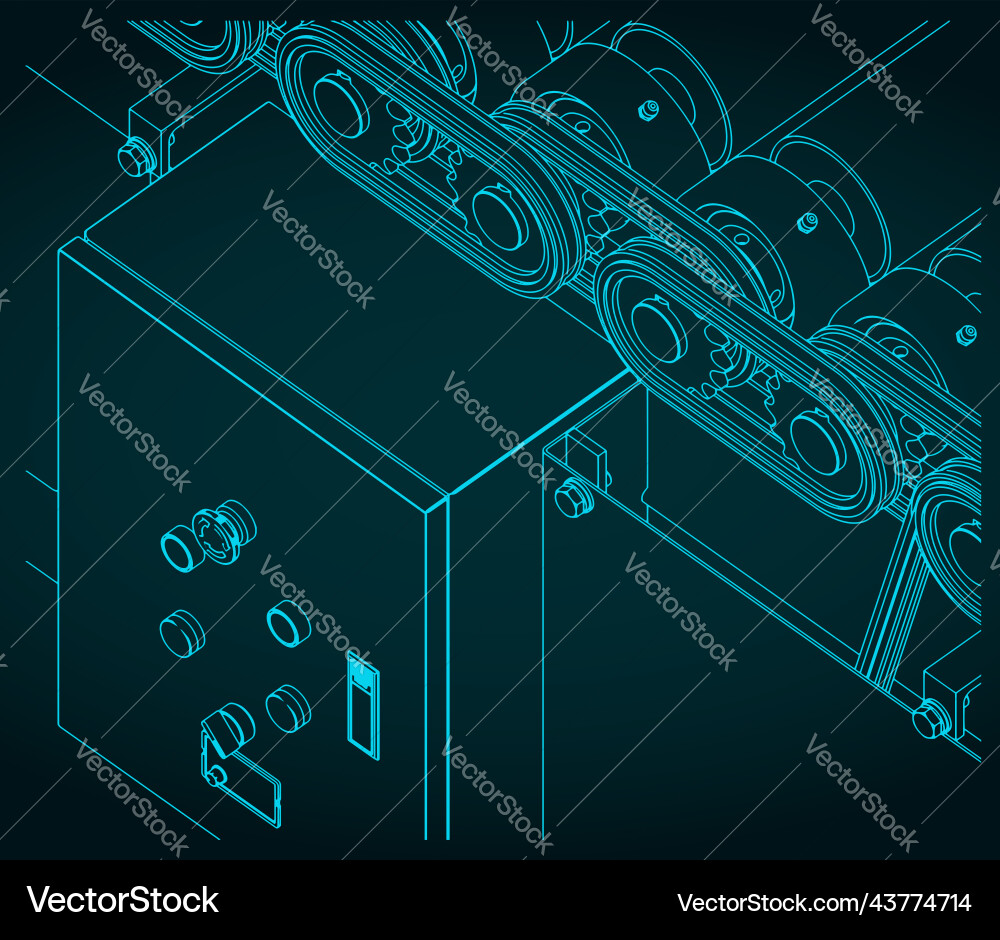 Roller conveyor mechanism and control close up Vector Image