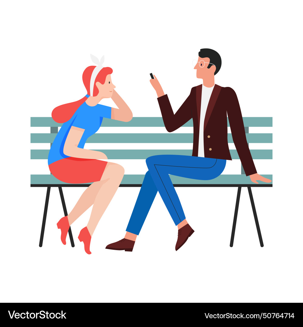 Young couple sitting on a bench Royalty Free Vector Image