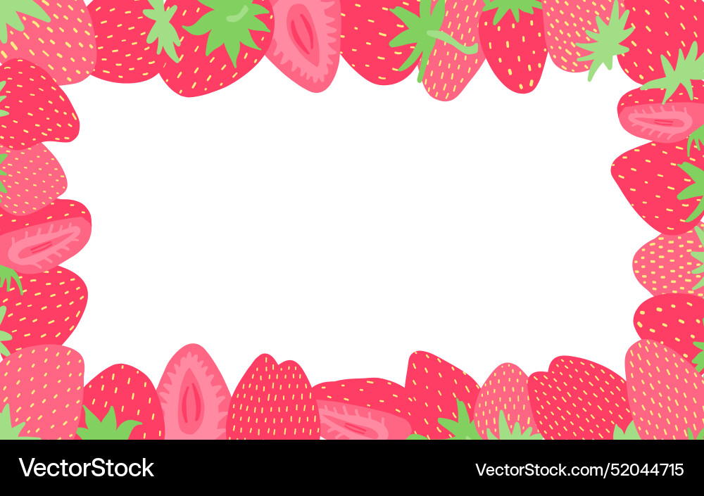 Bright strawberry frame with whole and halved Vector Image