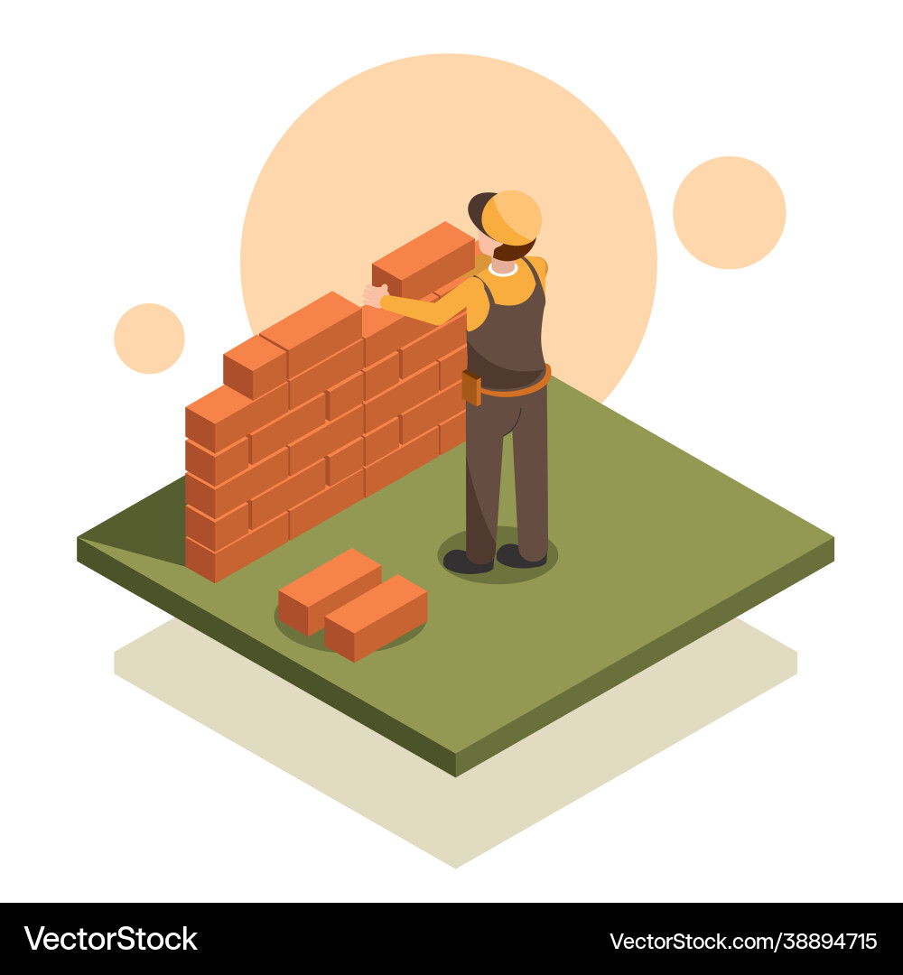 Man building bricks wall Royalty Free Vector Image