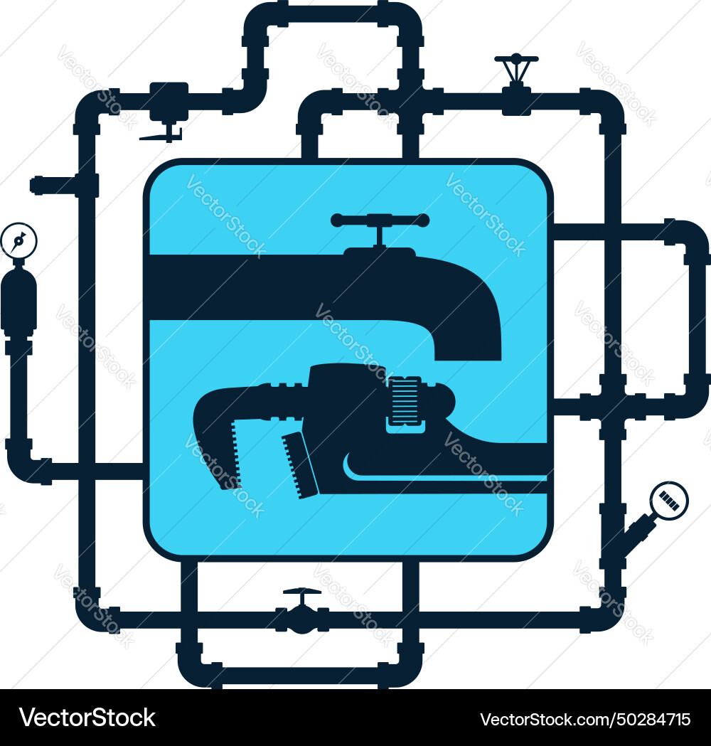 Plumbing tool faucet and water pipe system Vector Image