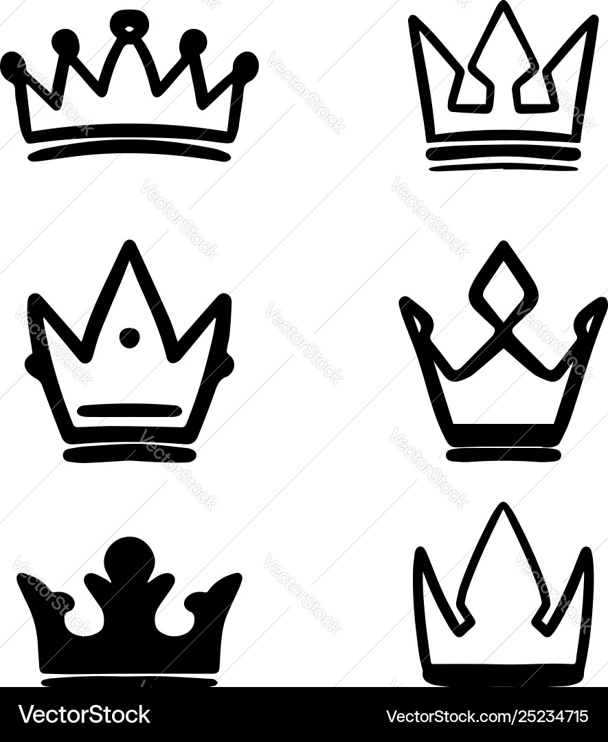 Set hand drawn crown symbols design elements Vector Image
