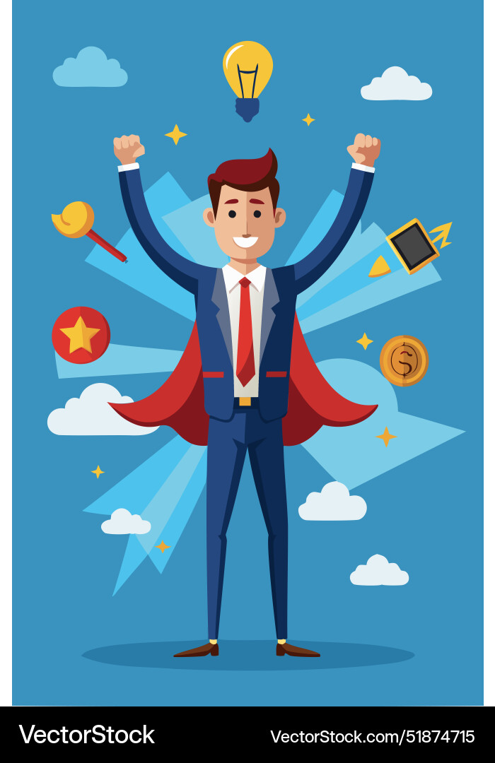 Superhero businessman achieving success Royalty Free Vector