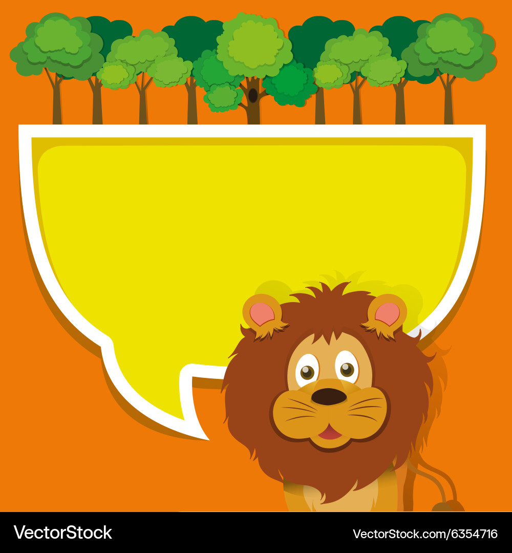 Border design with lion and forest Royalty Free Vector Image