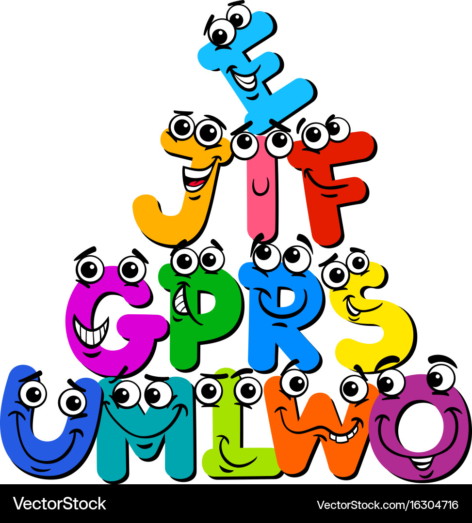 Funny cartoon letter characters Royalty Free Vector Image