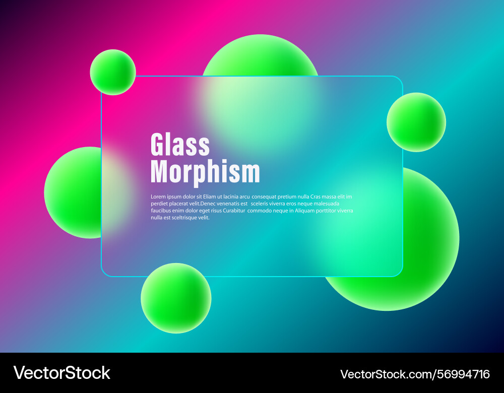 Glassmorphism panel with green spheres Royalty Free Vector