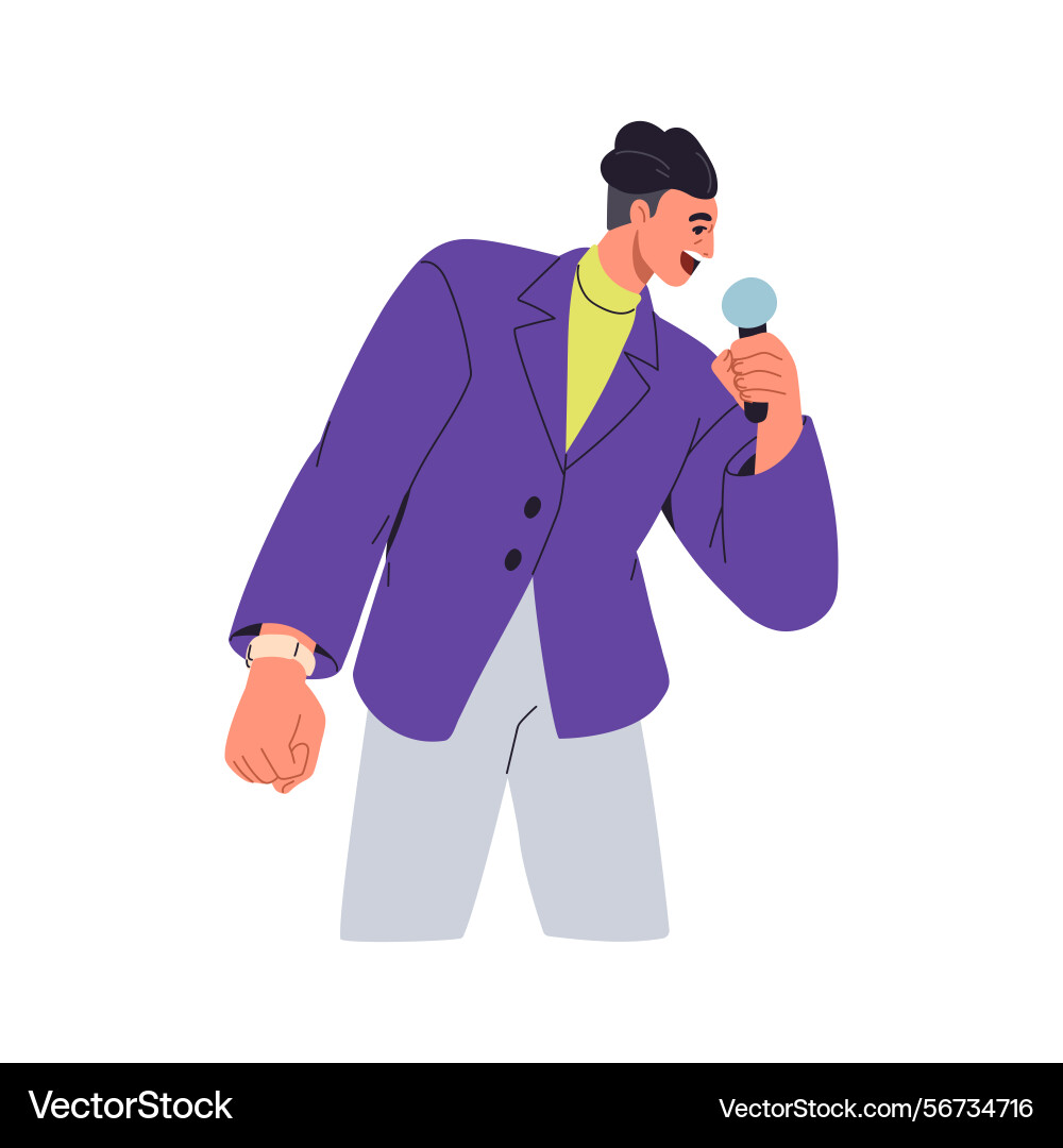 Showman with microphone happy male host speaker Vector Image
