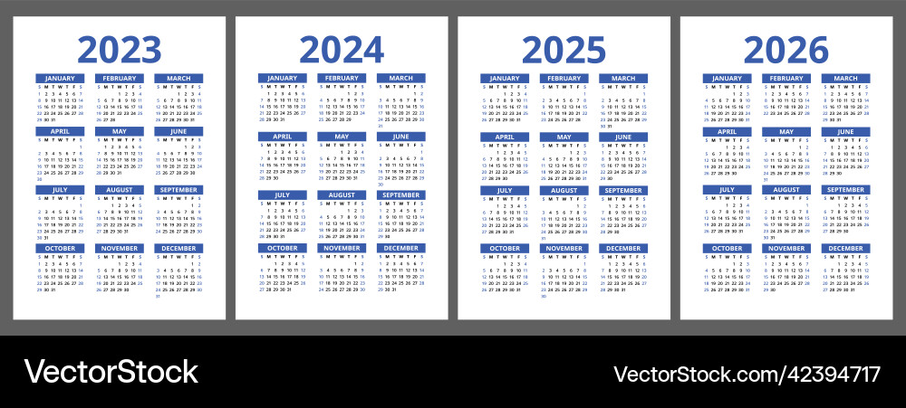 2023-2026 Blue Calendar Planner Royalty Free Vector Image