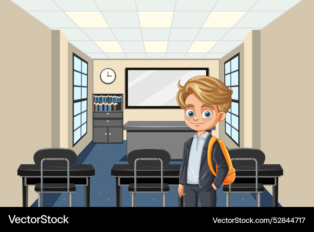 A student standing in classroom Royalty Free Vector Image