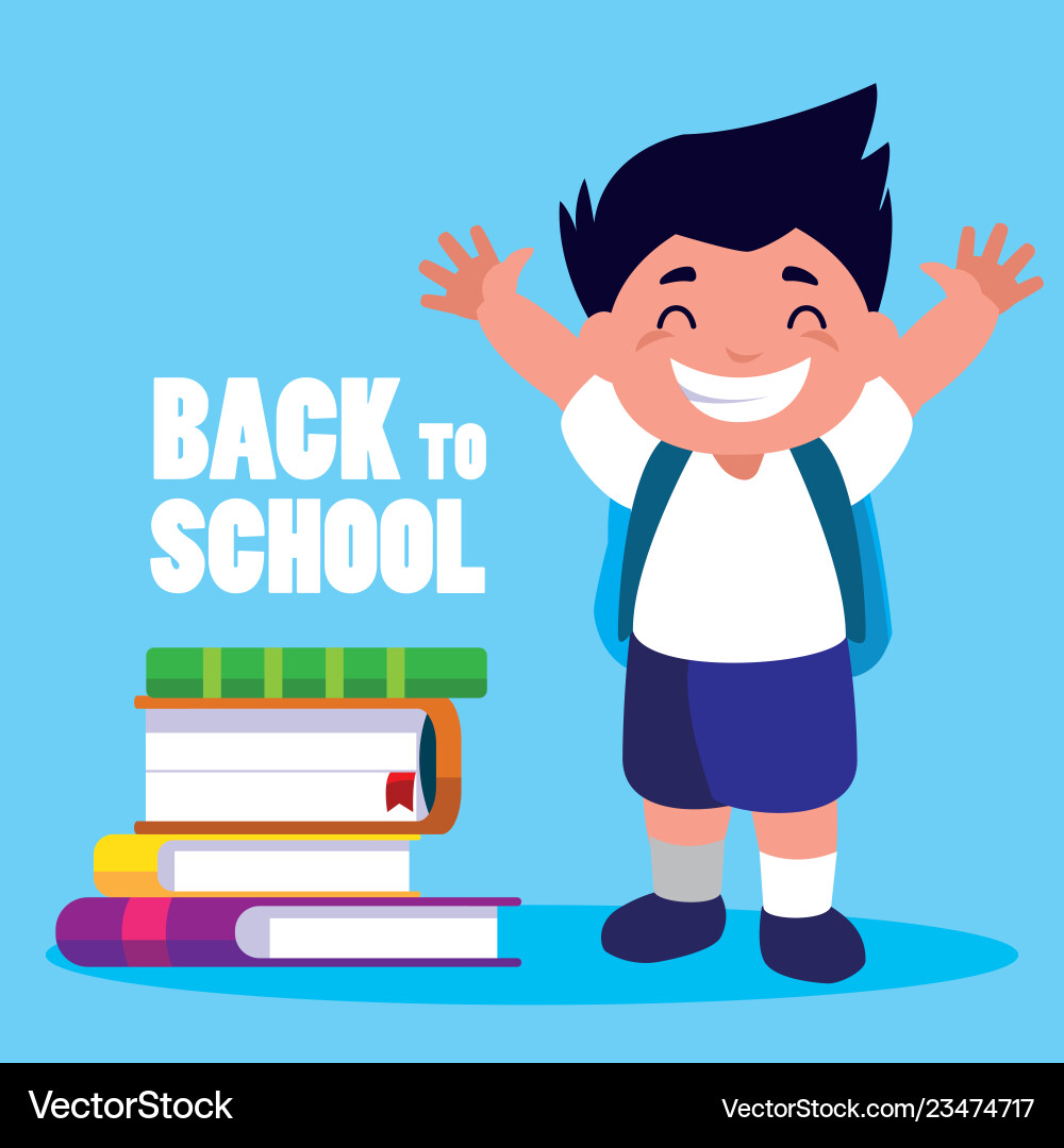 Little student boy with school books Royalty Free Vector