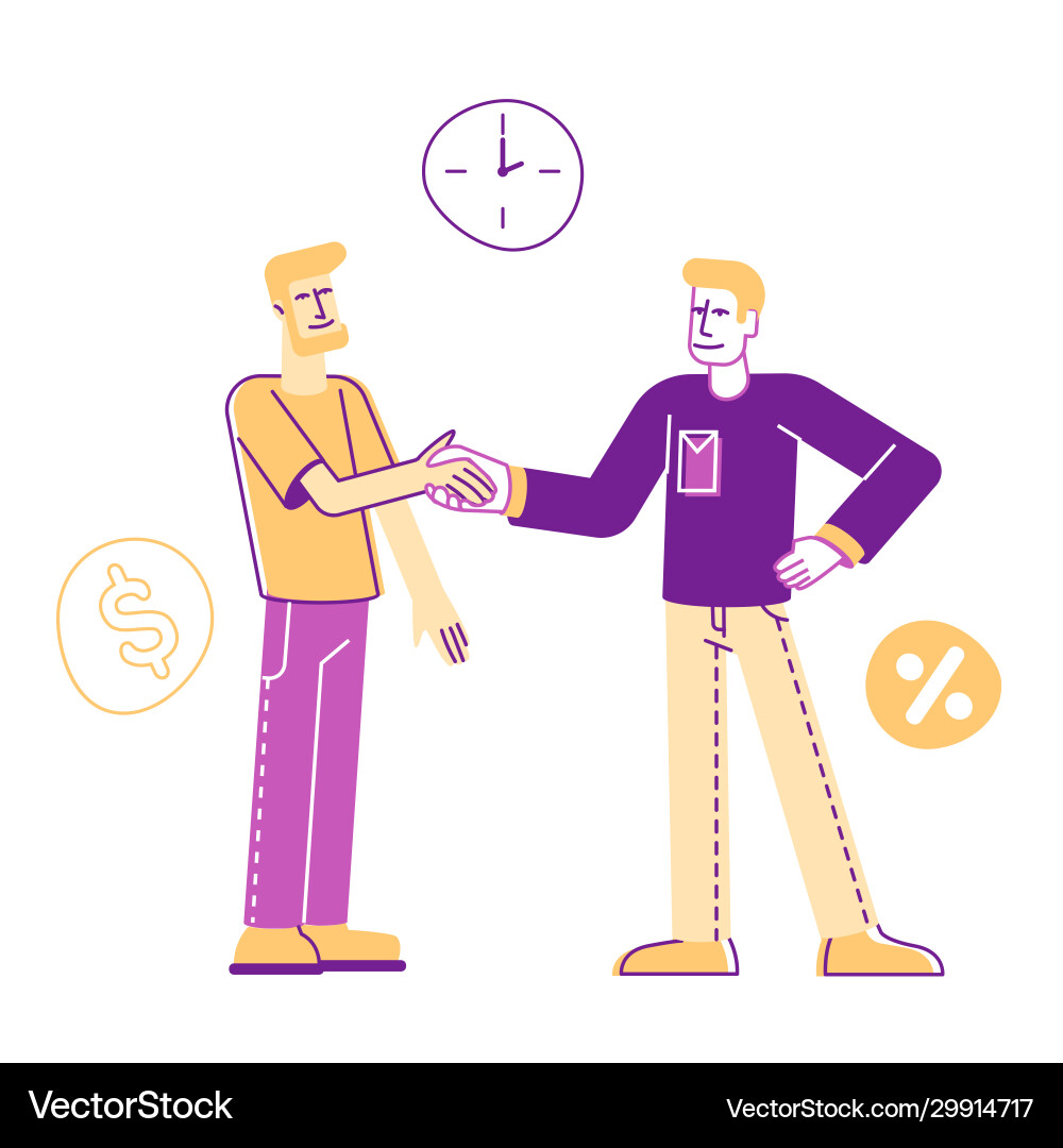 Man borrower shaking hand with employee taking Vector Image