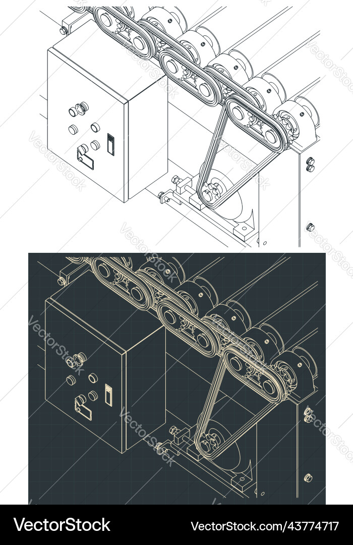 Roller conveyor mechanism and control closeup Vector Image