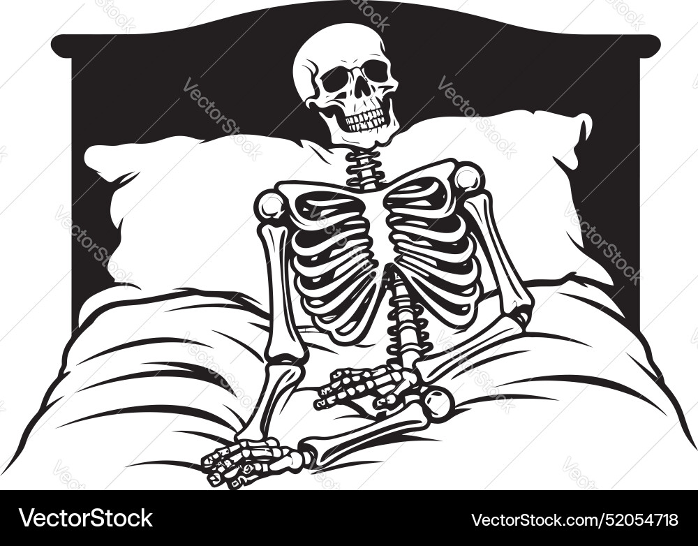 Bone chilling siesta skeleton lied on bed graphic Vector Image