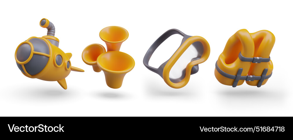 Collection with sea objects realistic yellow Vector Image