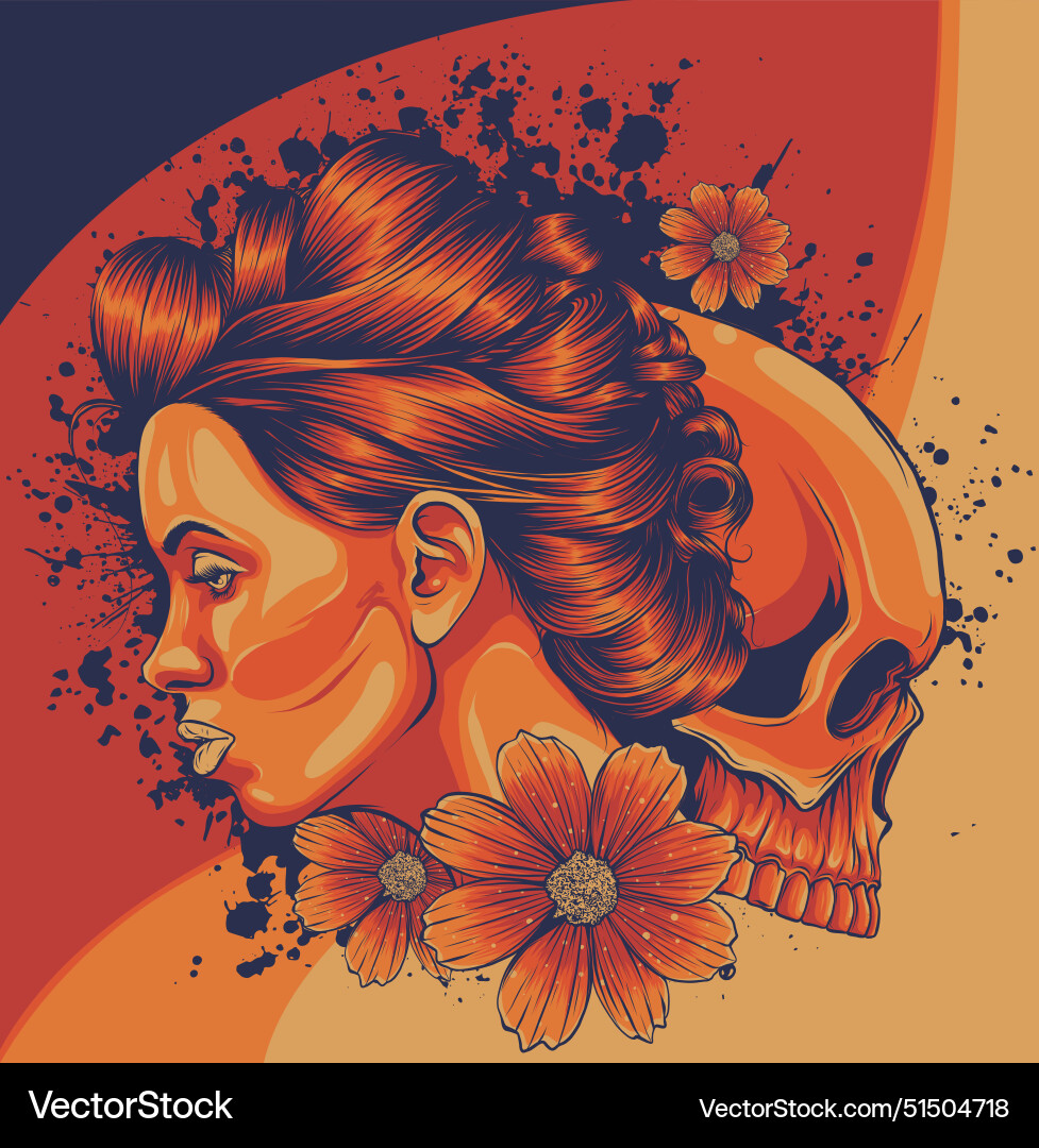 Dead girl with skull Royalty Free Vector Image
